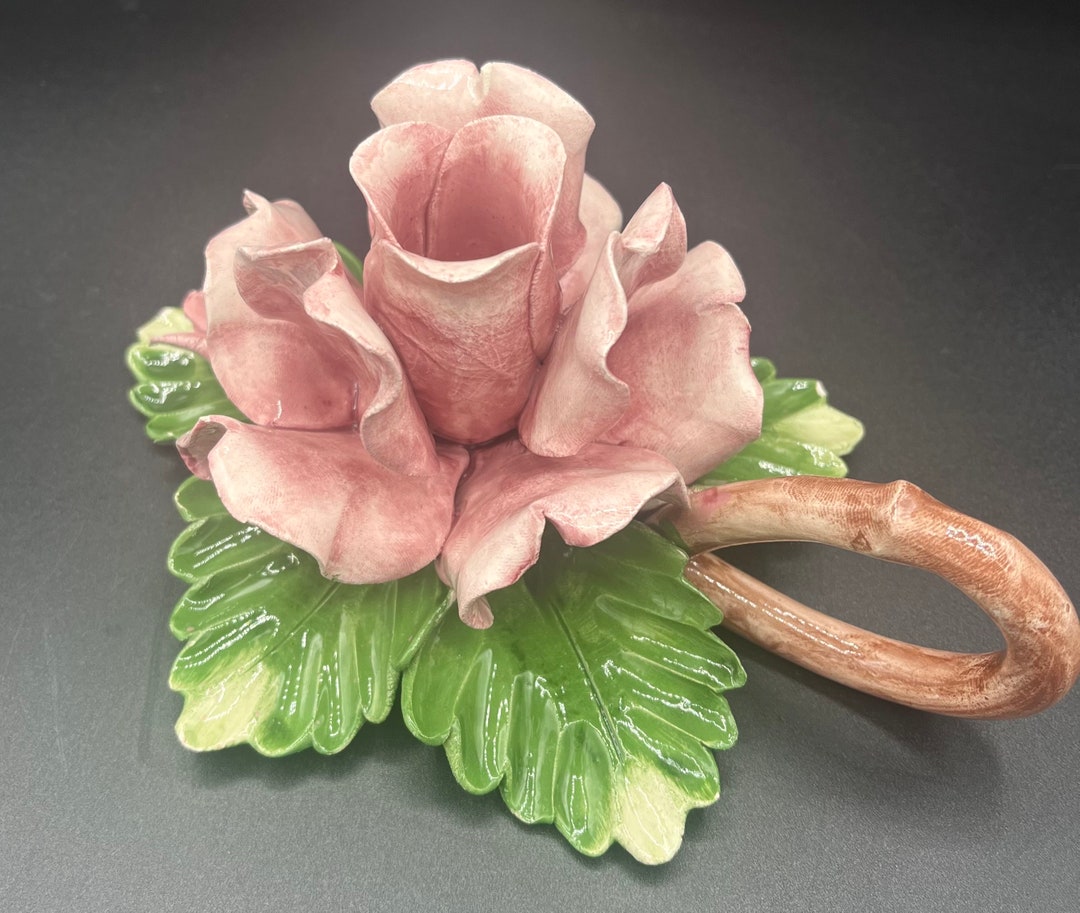 Capodimonte Hand Painted Glazed Flower Rose Taper Candleholder - Etsy
