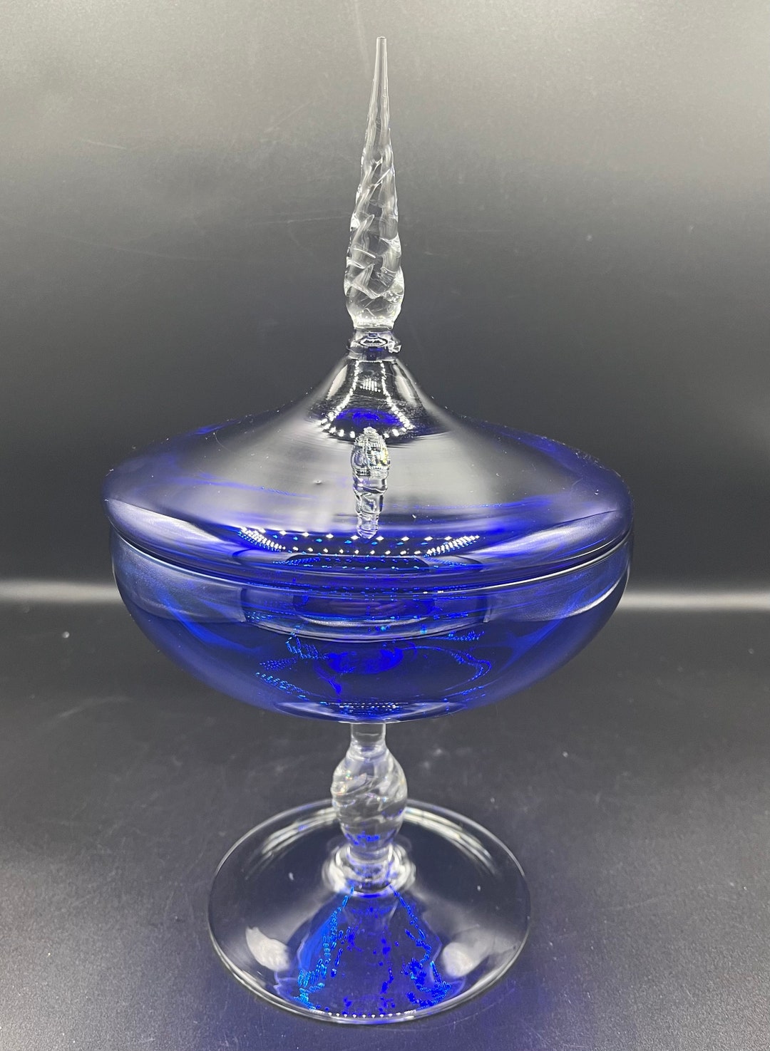 Cobalt Blue and Clear Glass Covered Dish With Pedestal Base - Etsy