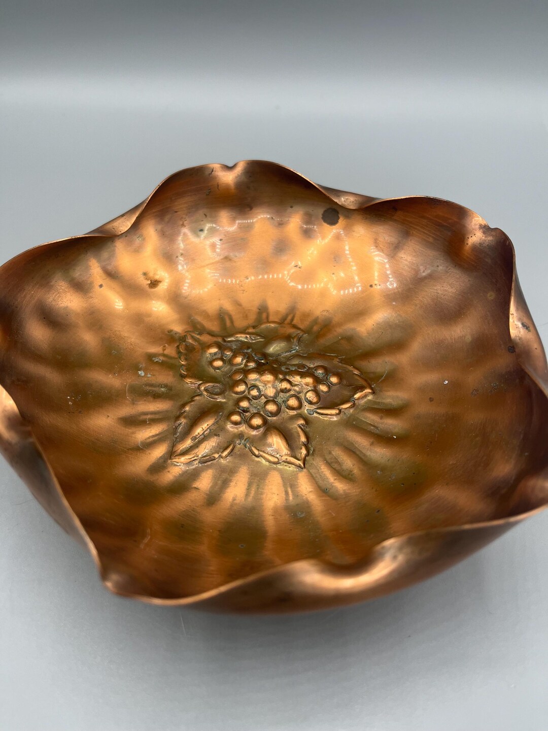 Vintage Gregorian Copper Bowl With Embossed Flower, Artisan Trinket ...