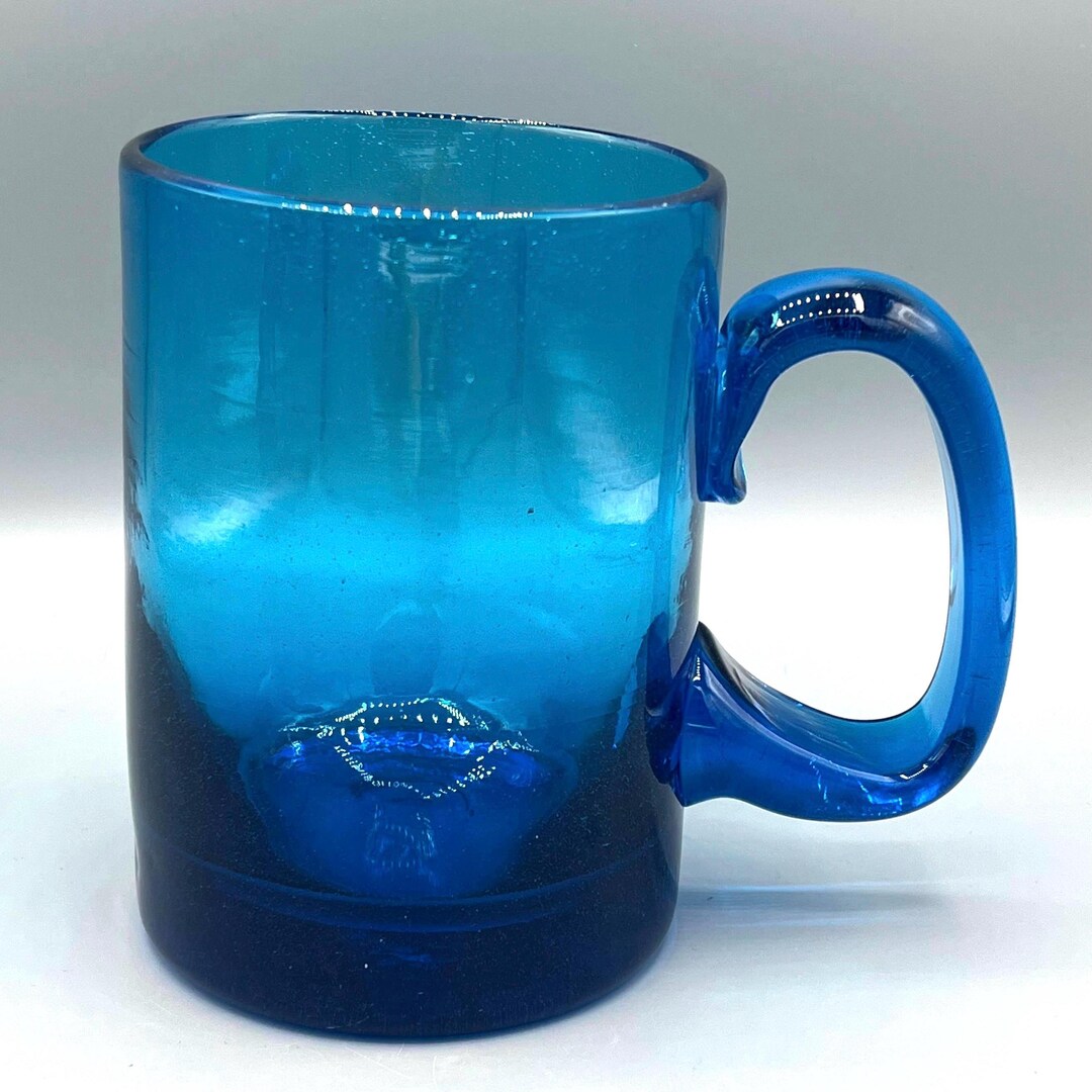 Large Blue Blown Glass Mug With Applied Handle Turquoise - Etsy