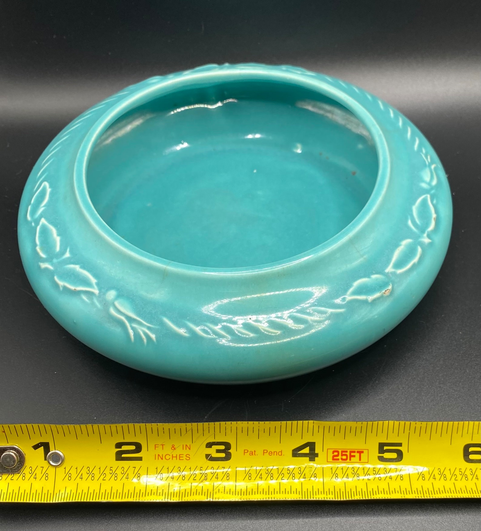 Turquoise Round Pottery Planter, Low Pot With Floral Detail, 1952 - Etsy