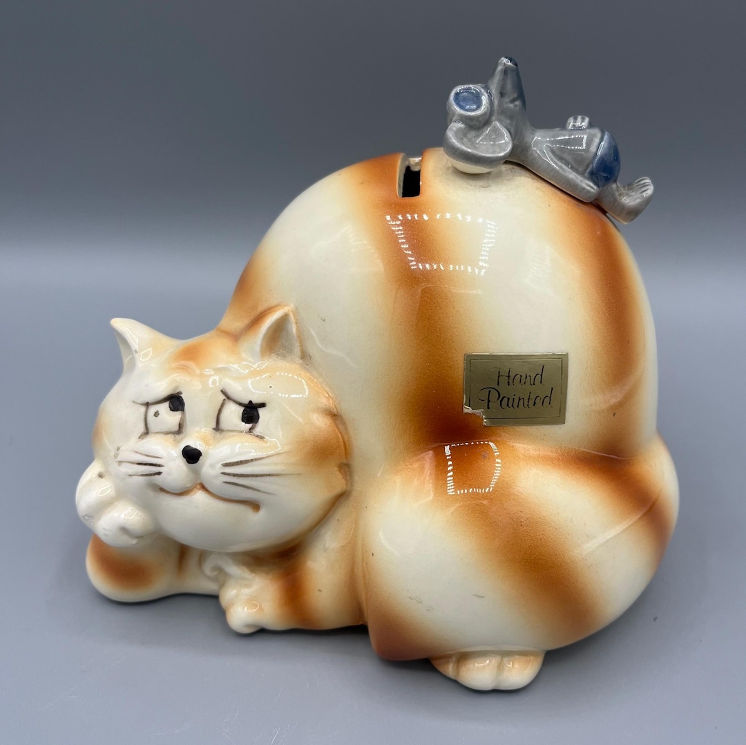 Cat and Mouse Ceramic Piggy Bank Figurine Money Bank Made in Japan ...