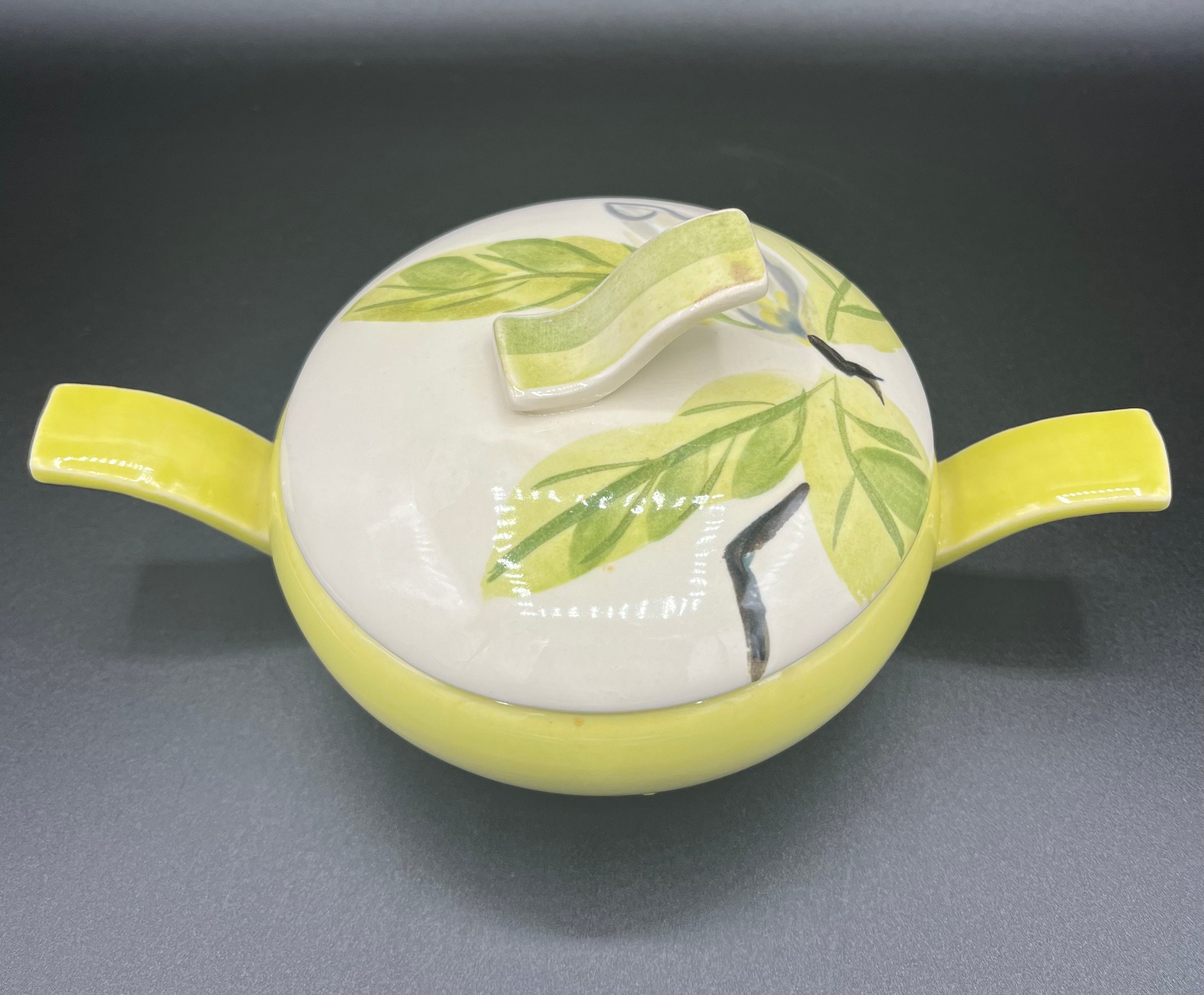Red Wing Magnolia Chartreuse Hand Painted Lidded Bowl With Handles - Etsy