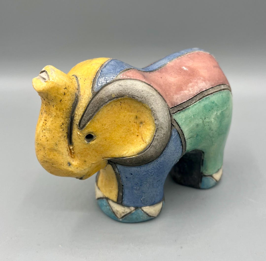 Fenix Raku Elephant Sculpture Pottery Figurine Handmade Glazed South ...