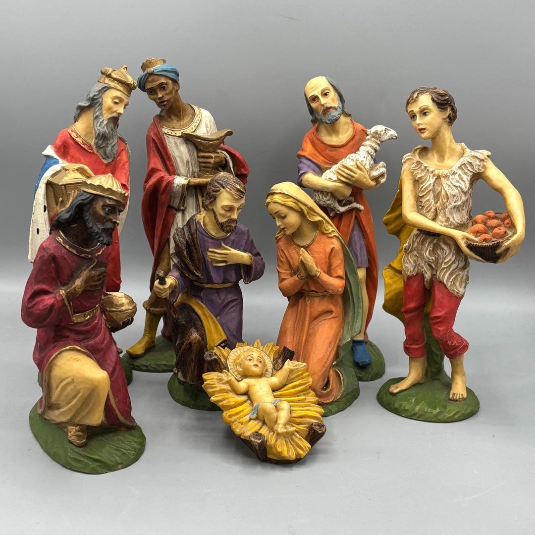 Vintage Italian 14 Piece Hand Painted Nativity Set, Lavorazione a Mano ...