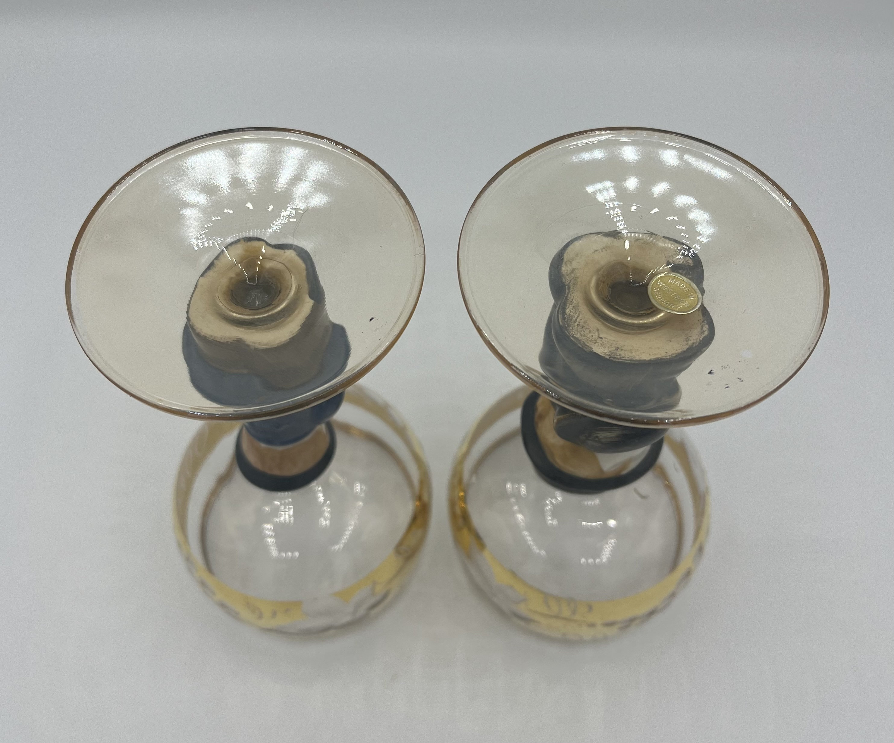 Pair of Goebel Hummel Figurine Wine Glasses German Boys Gold Trim West ...