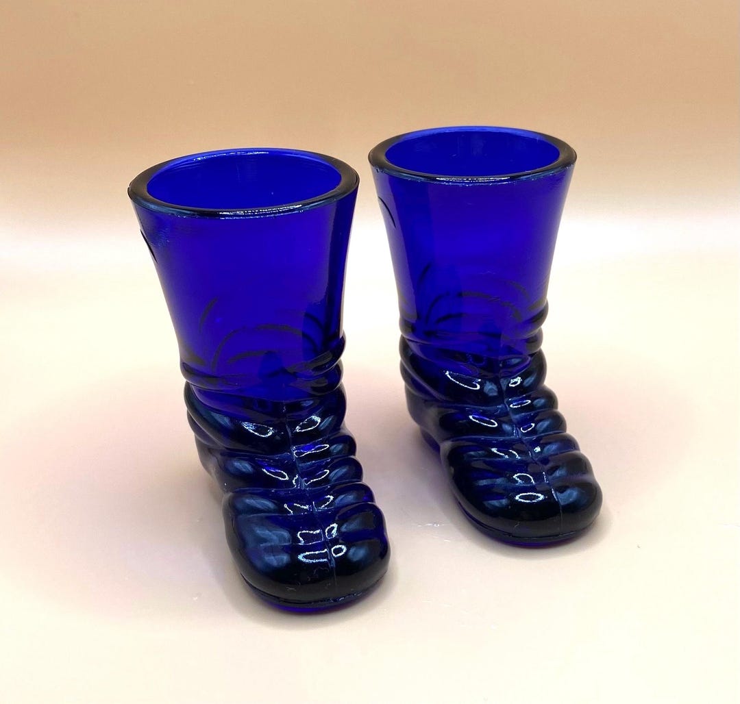 Pair of Cobalt Blue Glass Boot Shot Glasses, Toothpick Holders, Vintage ...