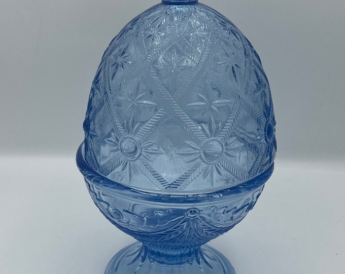 Dusty Blue Egg Shaped Pressed Glass Candy Dish With Dome Lid - Etsy