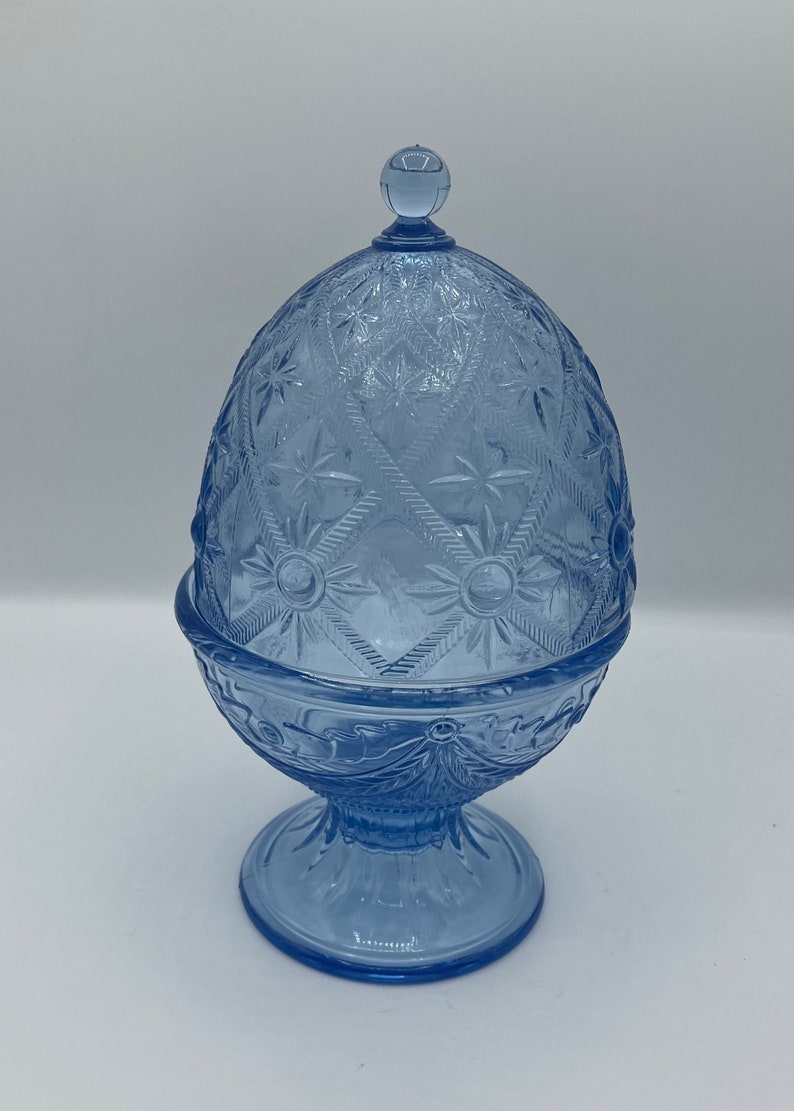 Dusty Blue Egg Shaped Pressed Glass Candy Dish With Dome Lid - Etsy