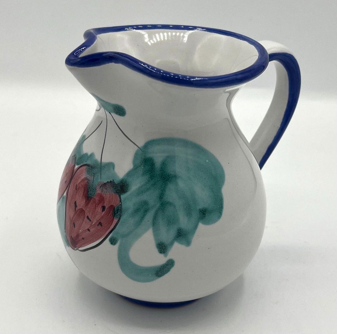 Hand Painted Italian Small Pitcher With Strawberries 5”, Vietri Redware ...