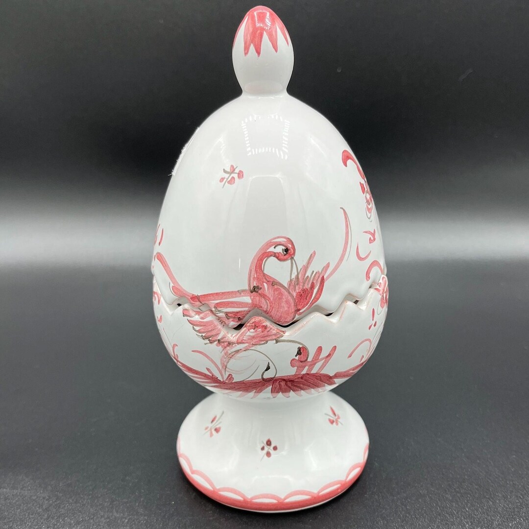 Hand Painted Ceramic Egg Flamingo Design 6”, Art Deco Style, Palm Beach ...
