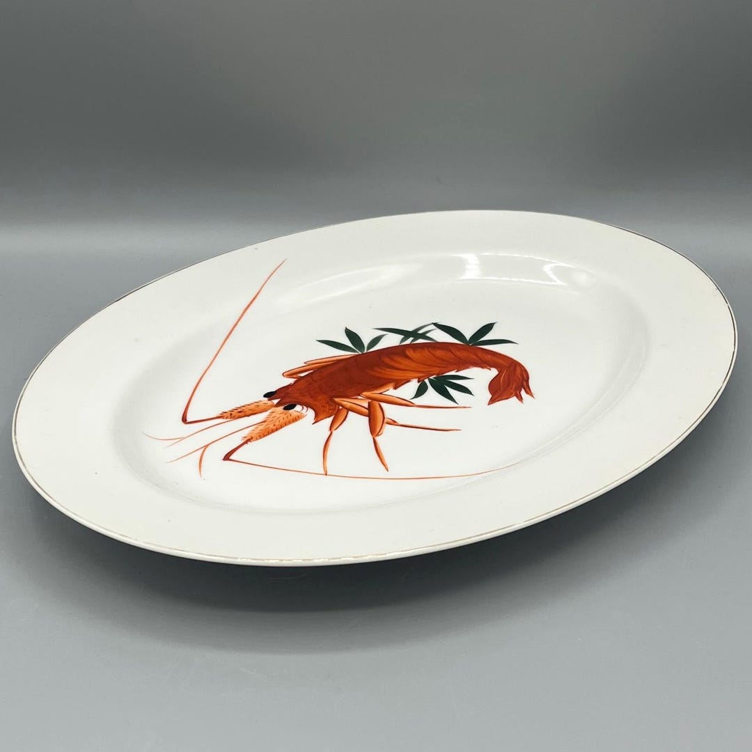 Hand Painted Red Prawn Plate, Vintage Seafood Platter, Japan, Prawn ...