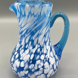 Blue White Splatter Glass Mini Pitcher With Applied Handle 4 Blown ...