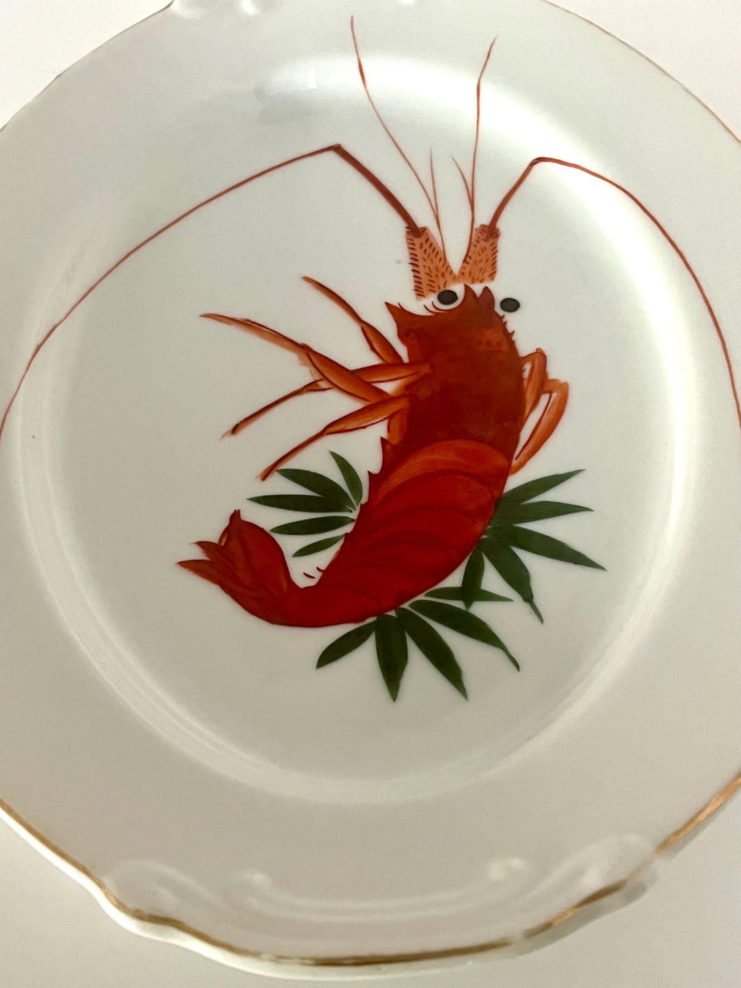 Oval Ceramic Platter With Hand Painted Red Prawn, Vintage Seafood ...