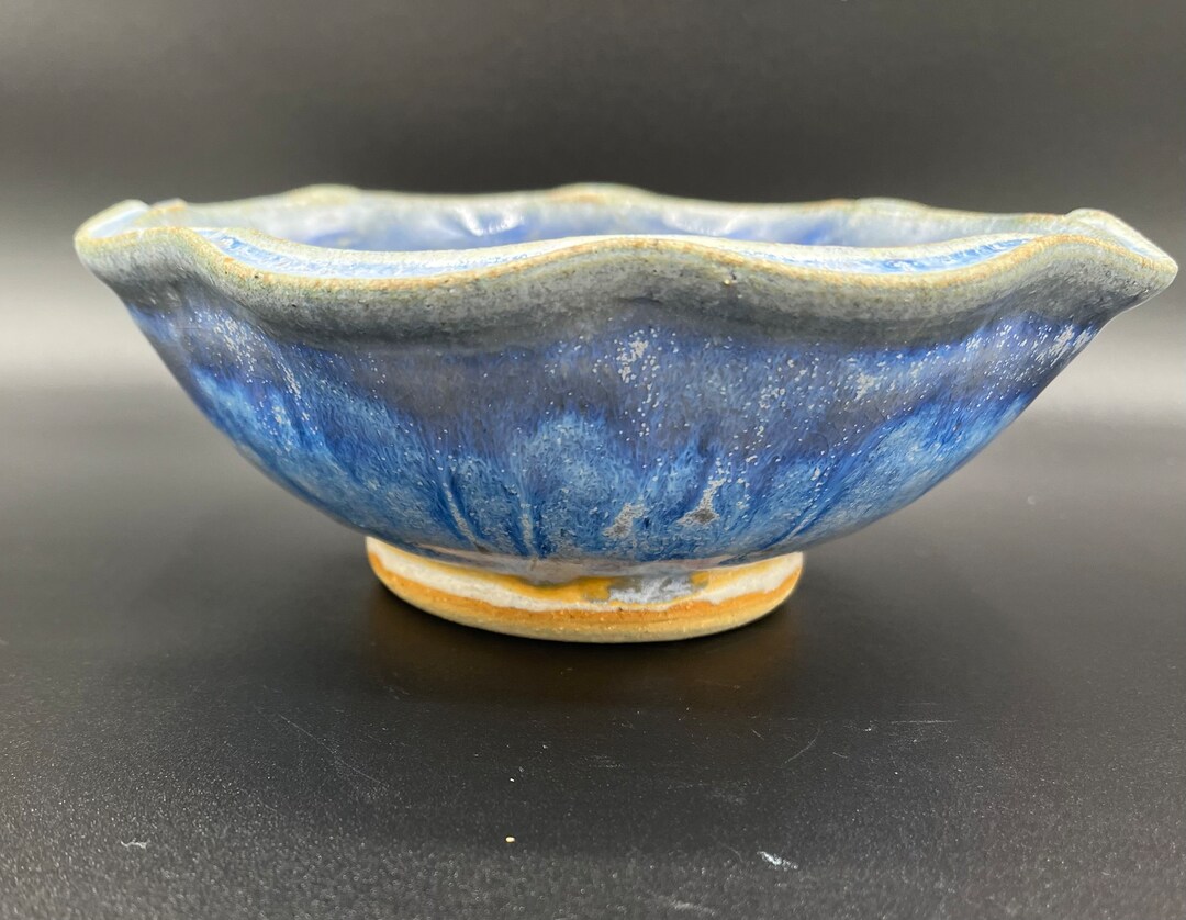 Light Blue Art Pottery Bowl With Scalloped Ruffle Edge - Etsy