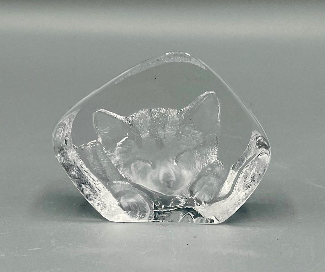 Mats Jonasson Cat Crystal Paperweight Kitten Sweden Glass Kitty - Etsy