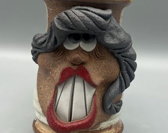 Funny Face Large Mug Stoneware Pottery Signed Mahon - Etsy