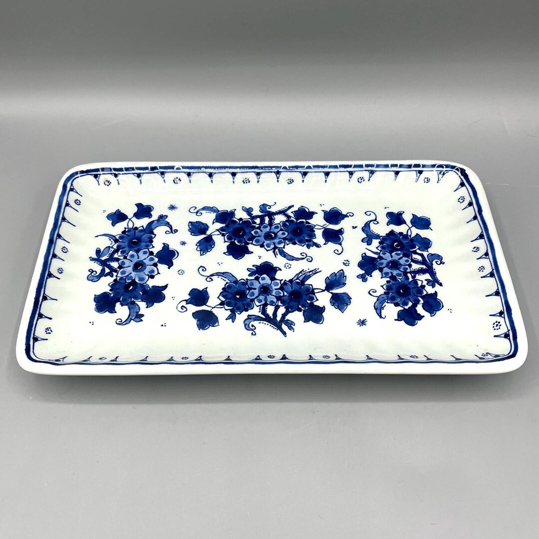 Royal Delft Hand Painted Blue and White Floral Rectangular Plate 9 1/2 ...