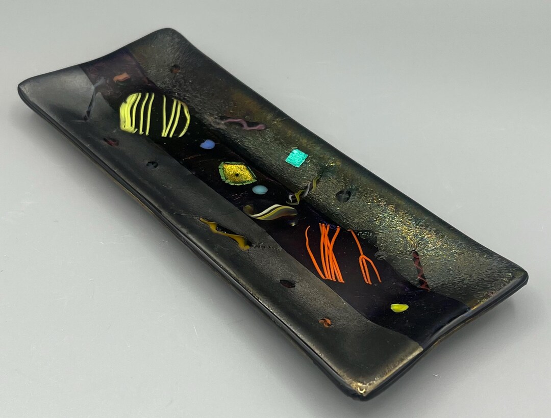 Kurt Mcvay Iridescent Confetti Fused Glass Dish Rectangular Studio Art ...