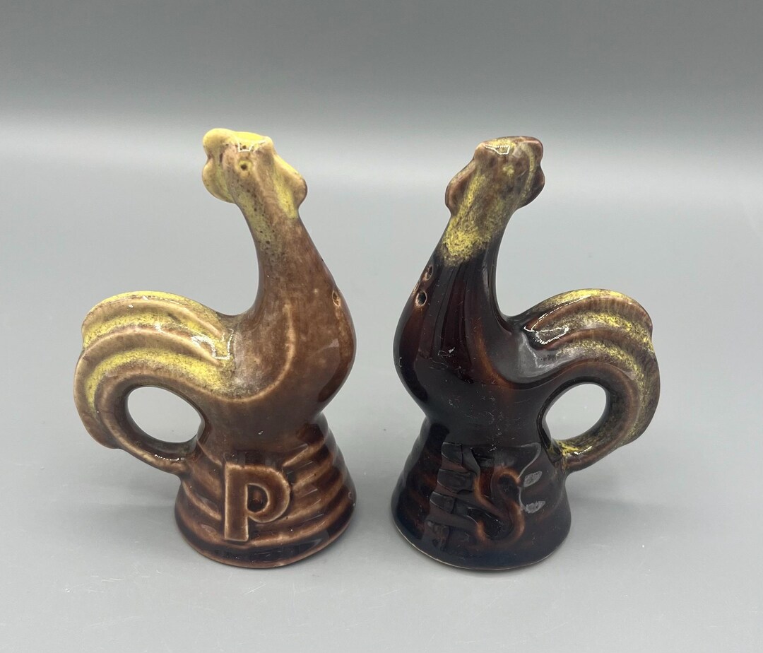 Vintage Brown Drip Rooster Salt and Pepper Shakers - Etsy
