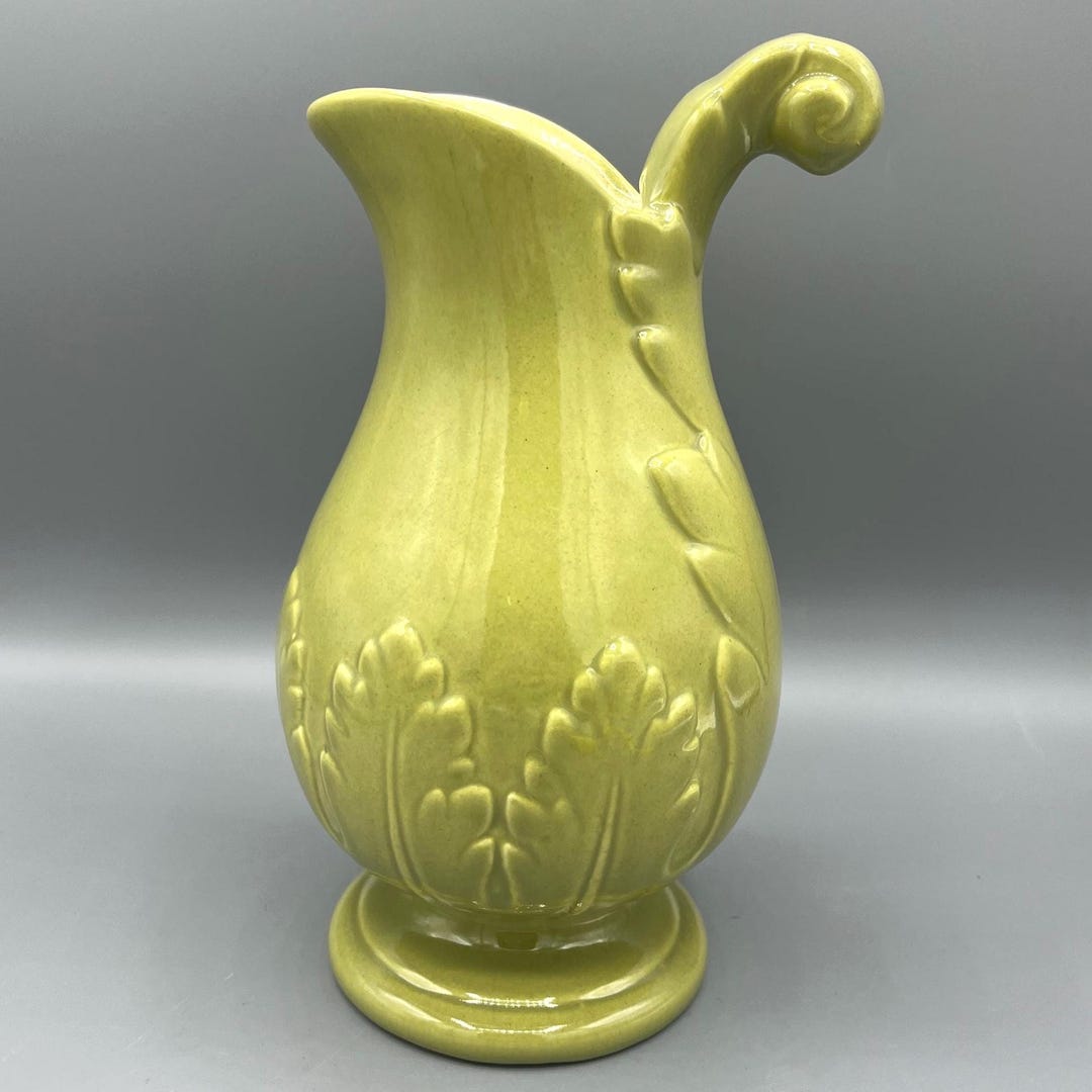 Red Wing Pottery Chartreuse Pitcher Embossed Leaf Design, Green Mid Century Vase, Vintage - Etsy