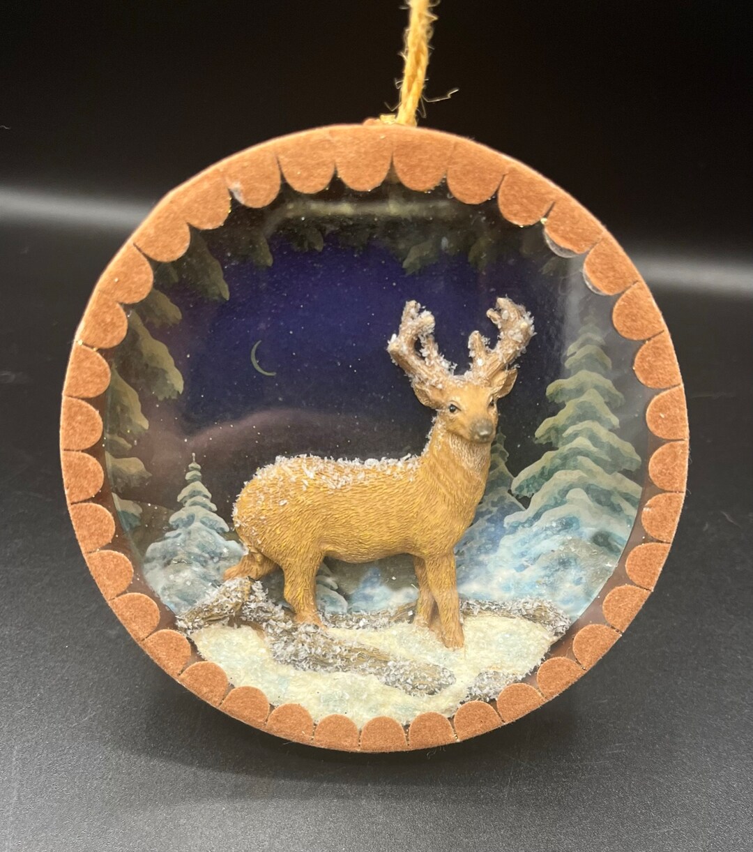 Vintage Flocked Reindeer Snow Scene Ornament - Etsy
