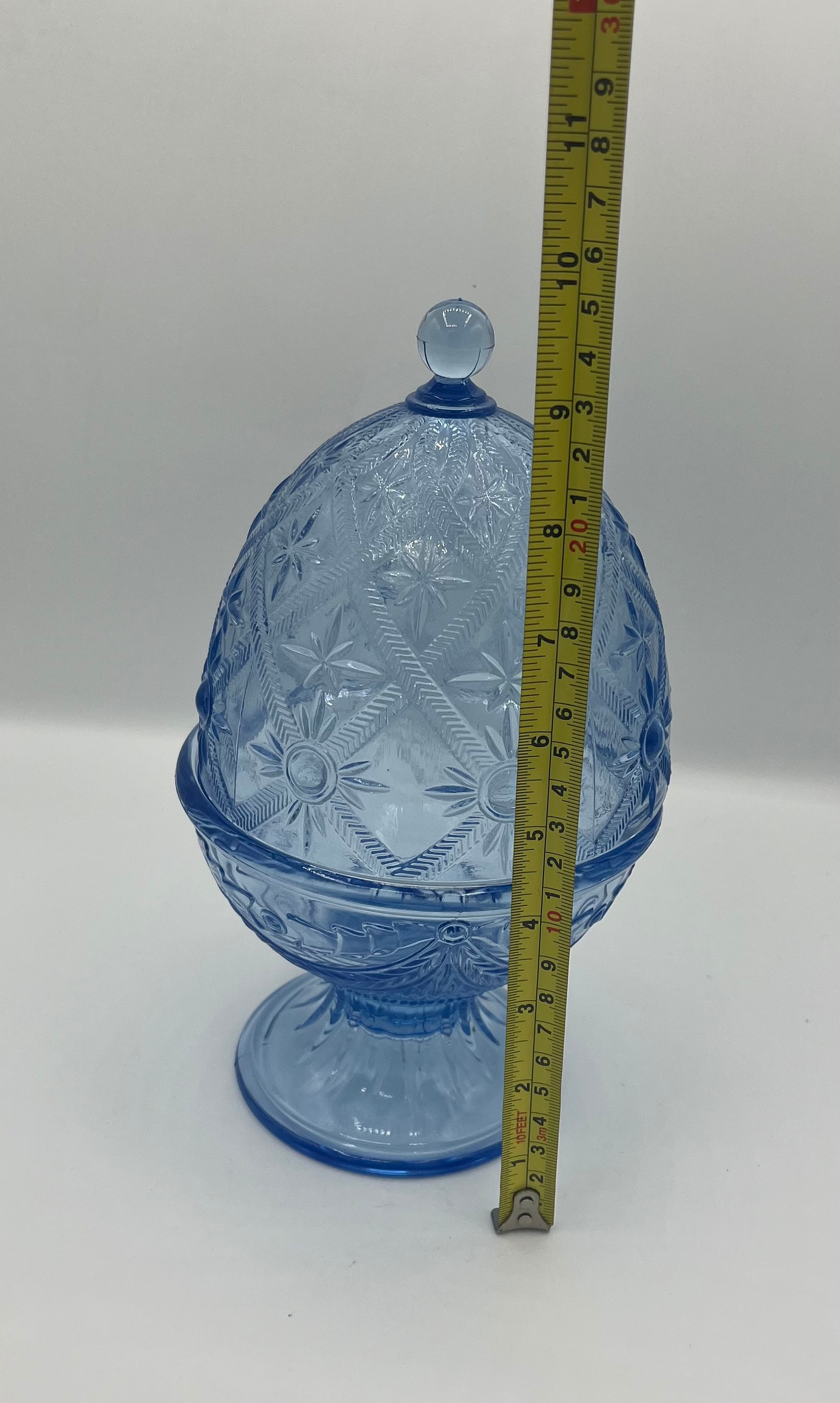 Dusty Blue Egg Shaped Pressed Glass Candy Dish With Dome Lid - Etsy
