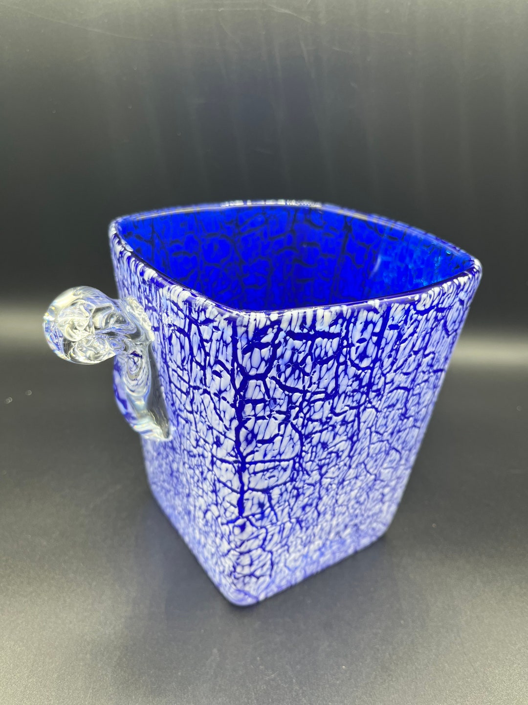 Crackle Design Hand Blown Cobalt Blue Ice Bucket - Etsy