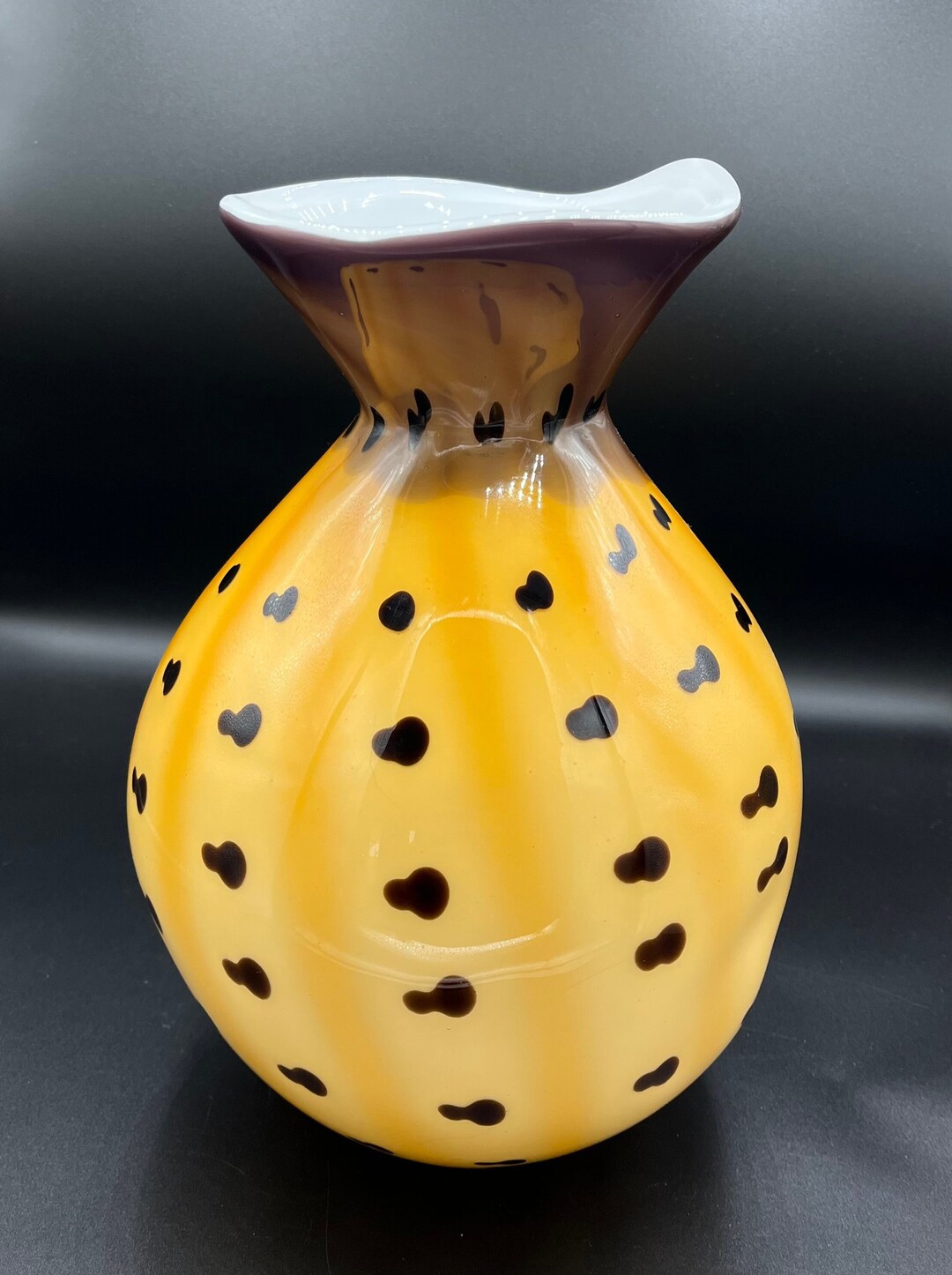 Hand Blown Viz Glass Art Glass Vase Gold and Purple - Etsy