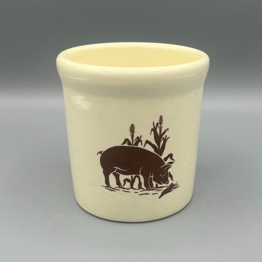 Vintage Utensil Crock With Brown Pig Design - Etsy