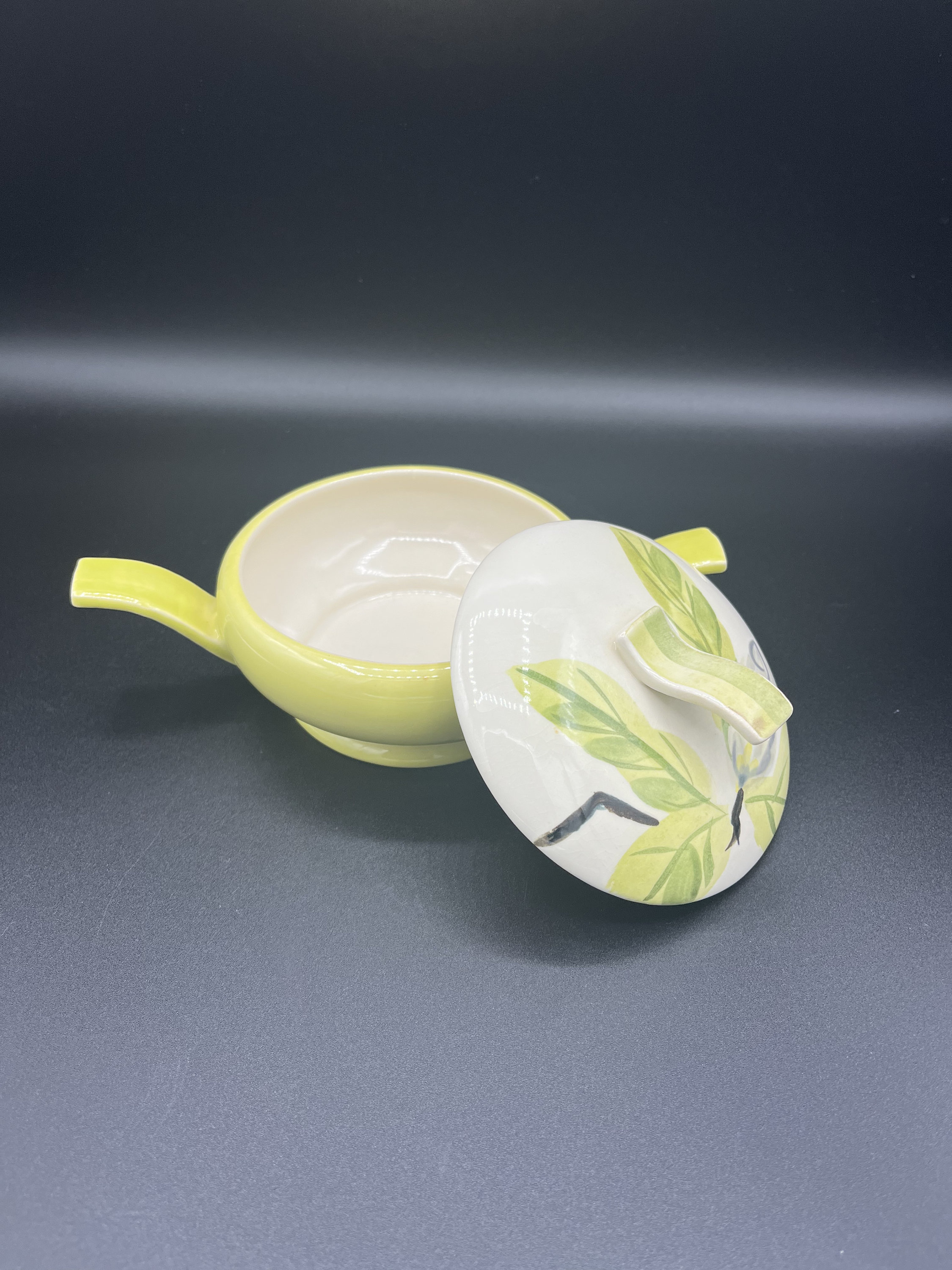 Red Wing Magnolia Chartreuse Hand Painted Lidded Bowl With Handles - Etsy