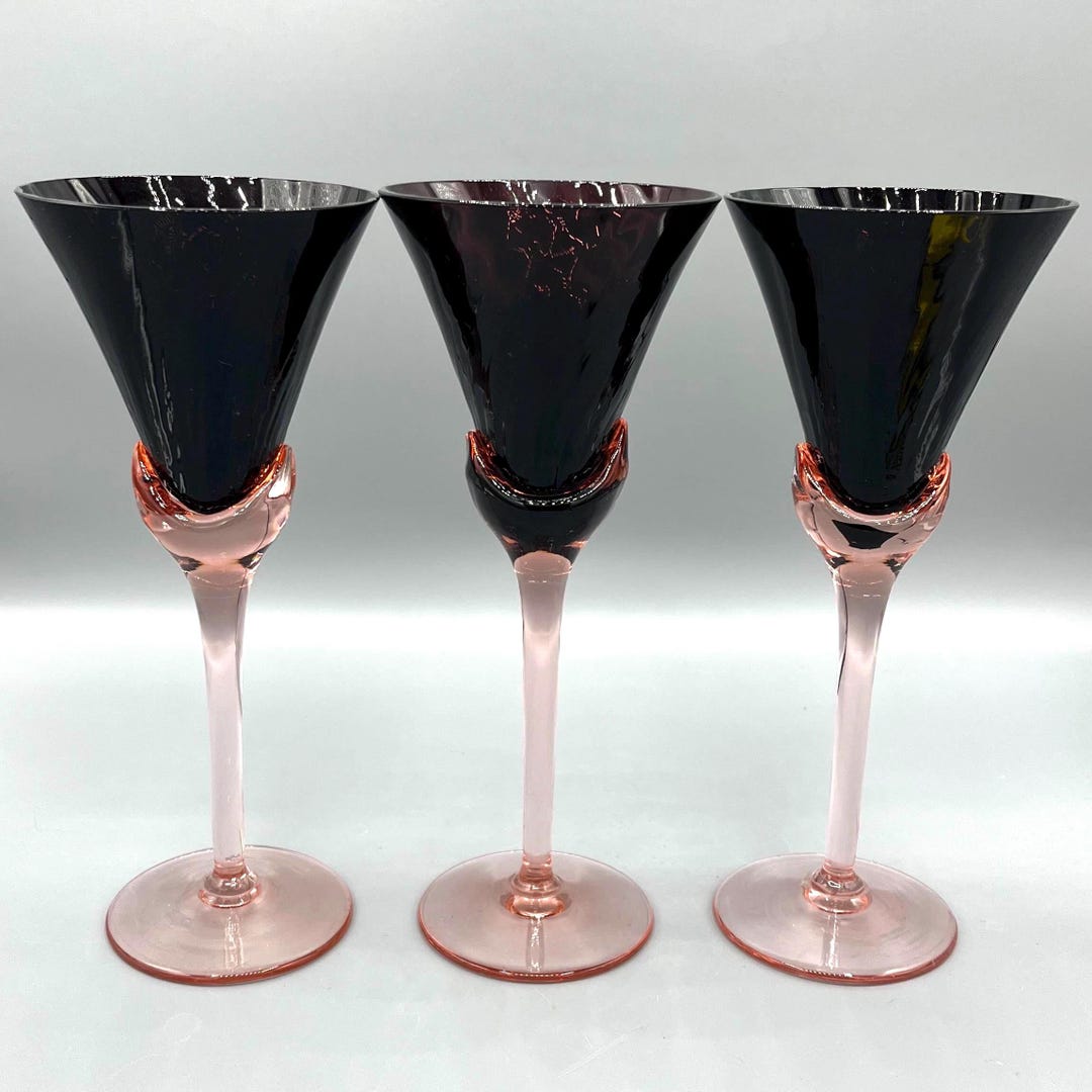 Set of 3 Mikasa Blossom Plum Wine Glasses, Purple Glassware, Vintage ...