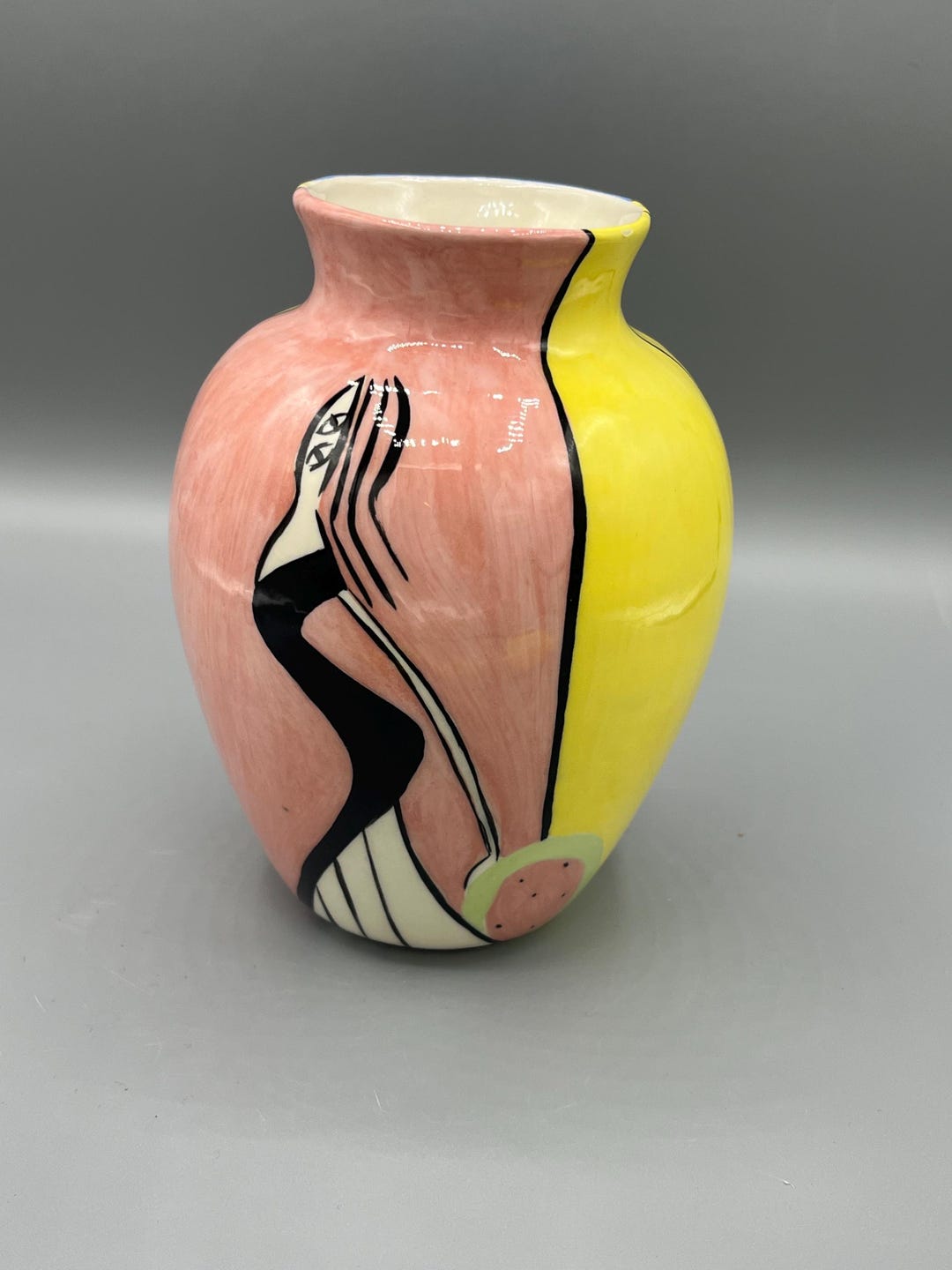 Vintage Abstract Pottery Vase Colorful Geometric - Etsy