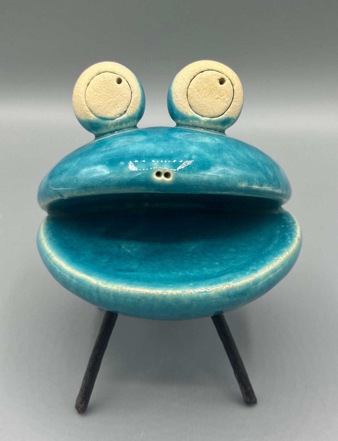 Studio Pottery Glazed Frog Figurine Turquoise Blue Brightly Colored ...