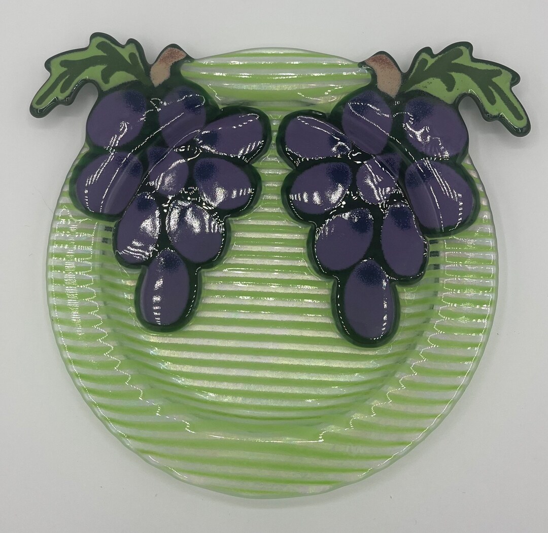 Jan Mitchell Larsen Fused Art Glass Plate Grape Design - Etsy