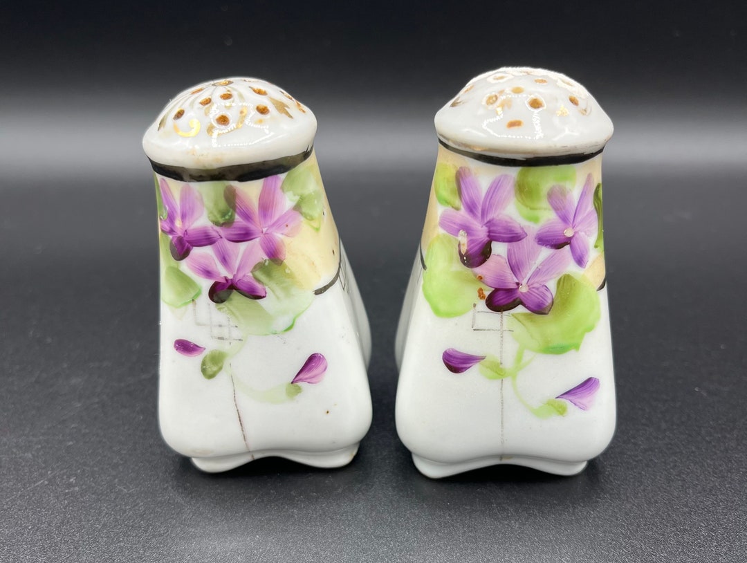 Vintage Porcelain Violets Salt and Pepper Shakers Japan - Etsy