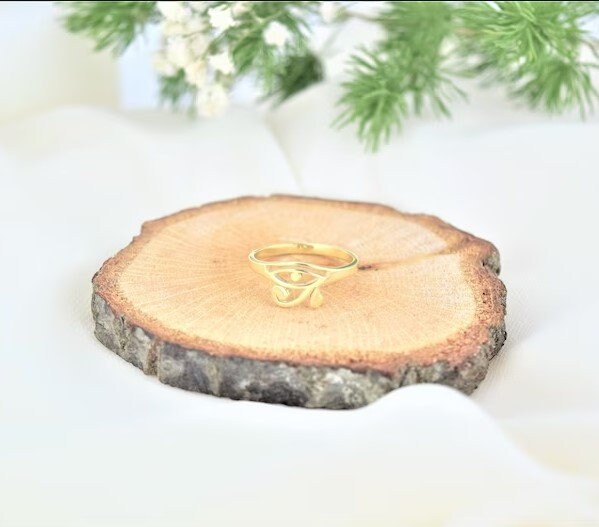 14k 18k Gold Plated Eye of Horus Ring, Egyptian Eye of Ra Ring ...