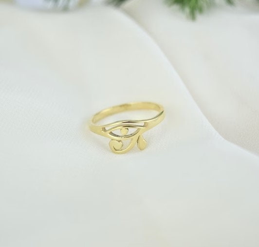 14k 18k Gold Plated Eye of Horus Ring, Egyptian Eye of Ra Ring ...