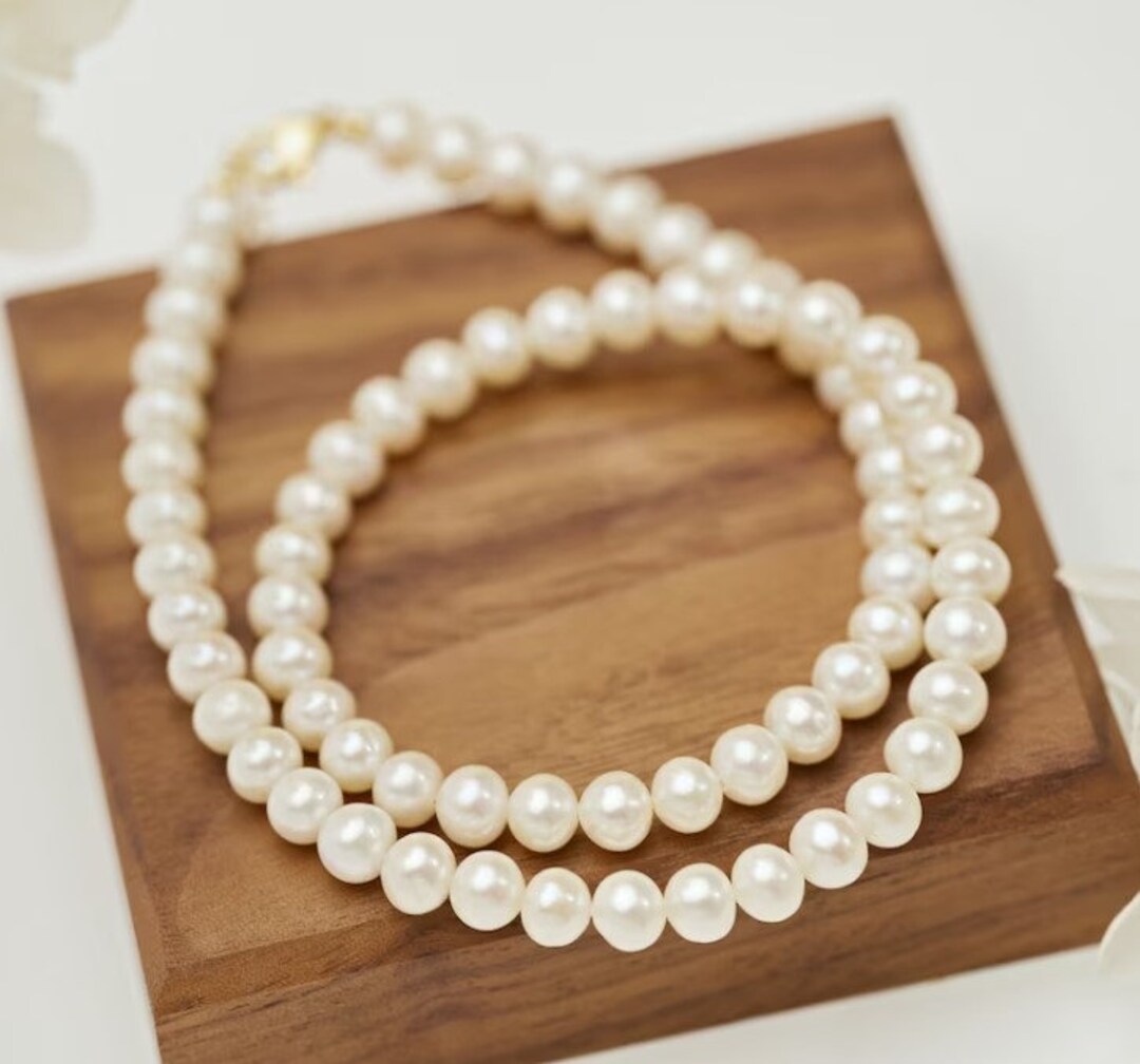 Round Pearl Strand Necklace Freshwater Pearl Necklace White Pearl