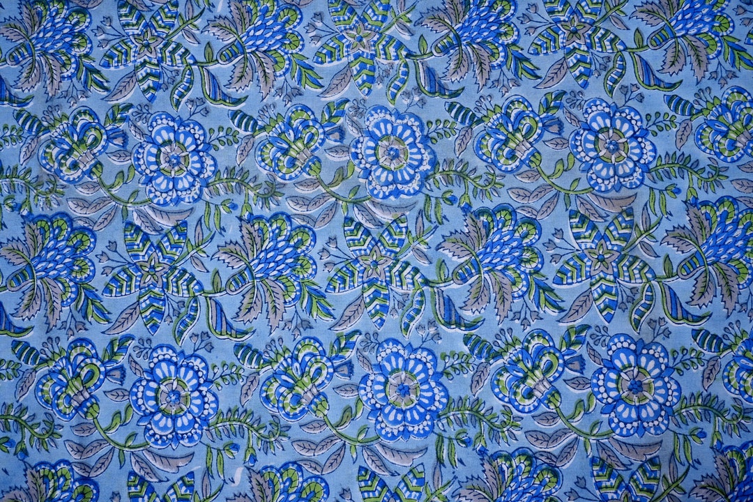 New Sanganeri Floral Print Fabric 100% Pure Organic Indian Hand Block ...