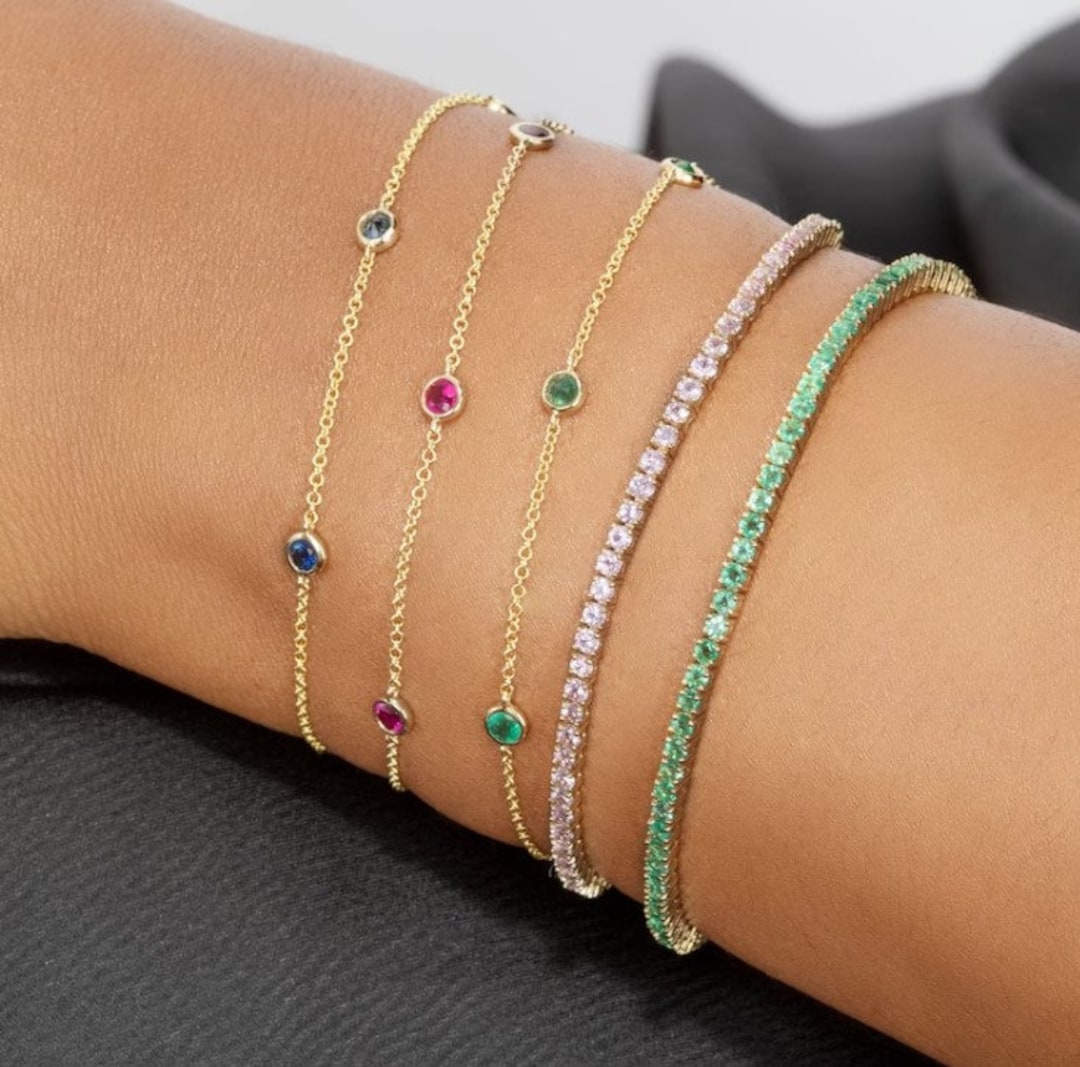 14K 18K Gold Ruby Station Bracelet, July Birthstone Bracelet, Minimal ...