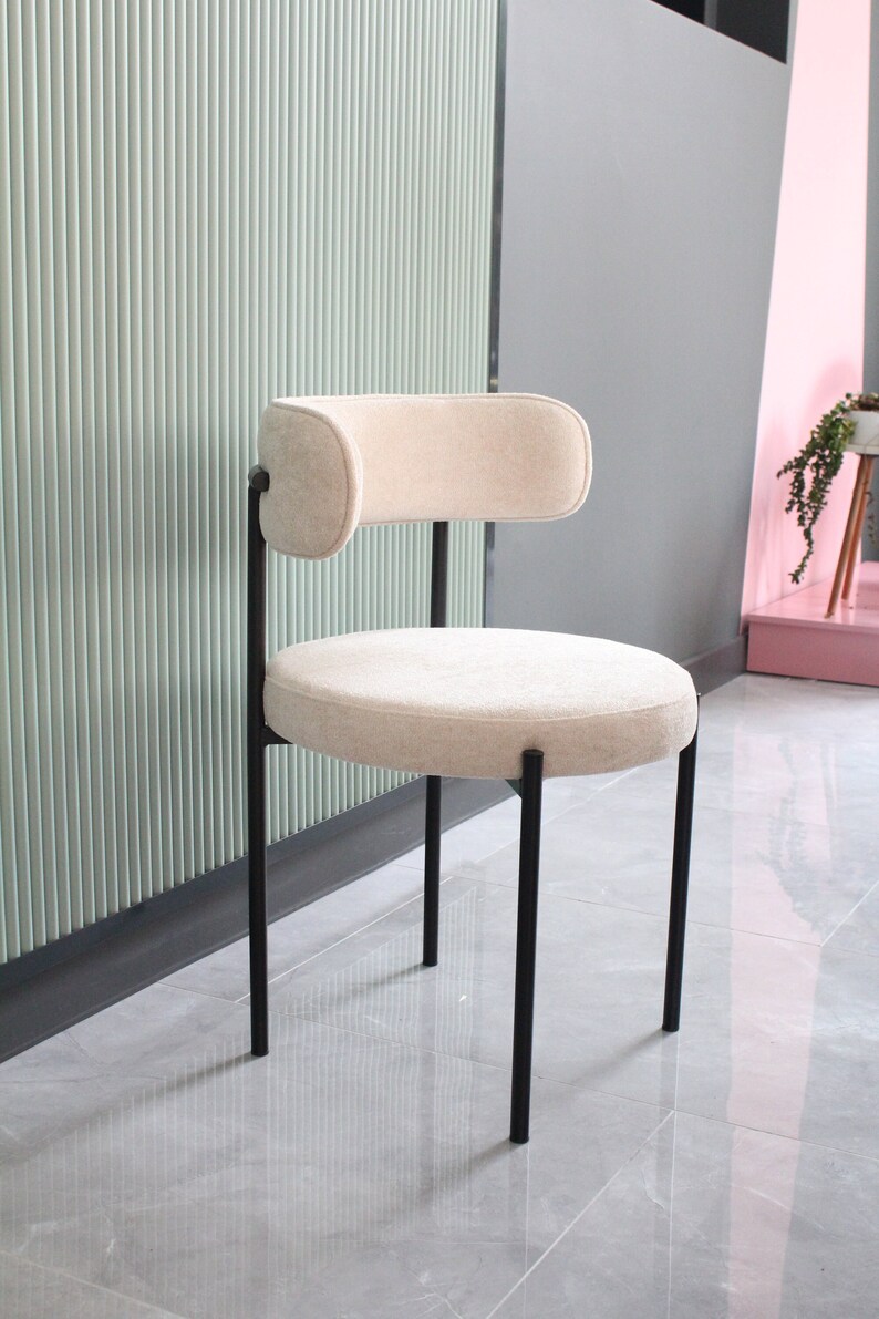 Handmade Metal Arm Chair: Modern Bouclé Dining or Living Room - Etsy