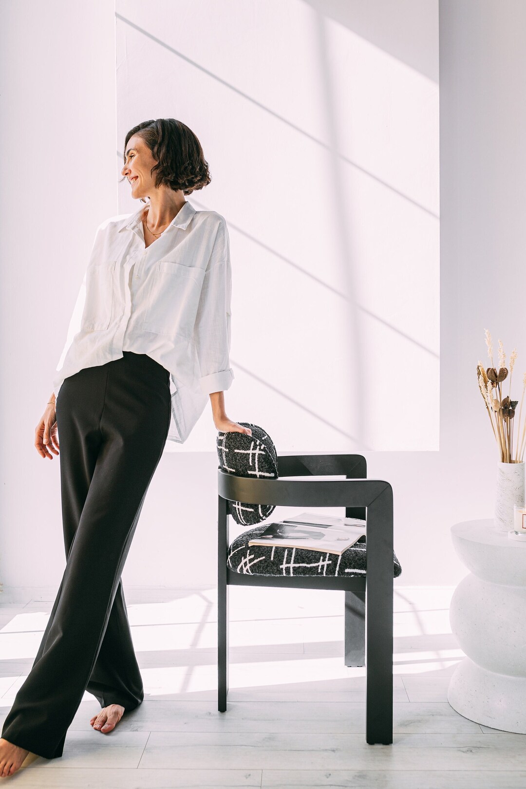 Modern Upholstered Dining Chairs, Completely Handmade, Boucle ...