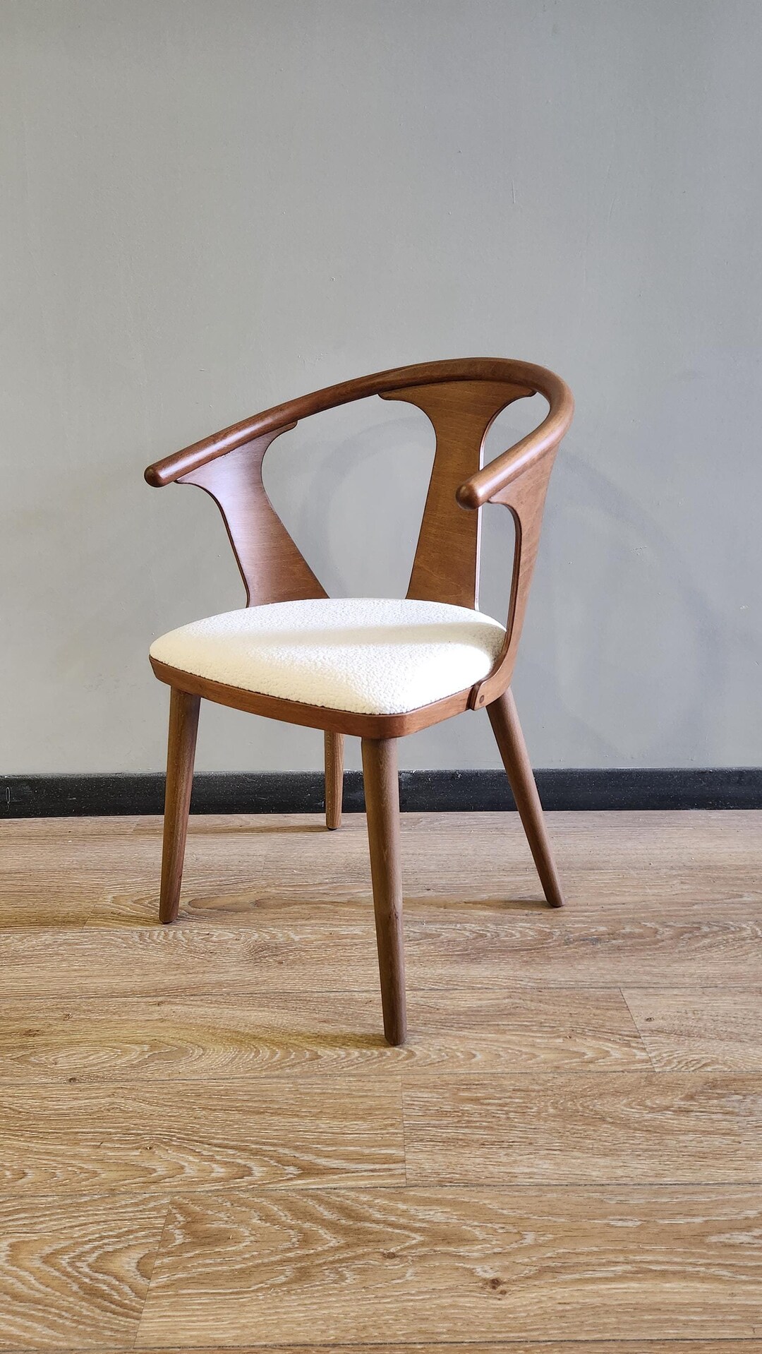 Mid-century Modern Wooden Accent Chair With White Upholstered Seat ...