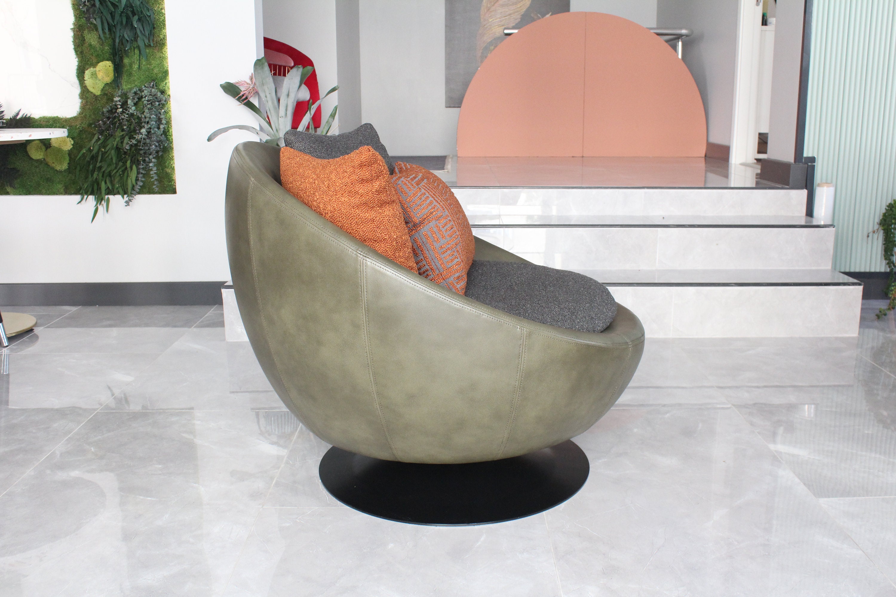 Oval Shaped Lounge Chair, Covered With Faux Leather and Fabric ...