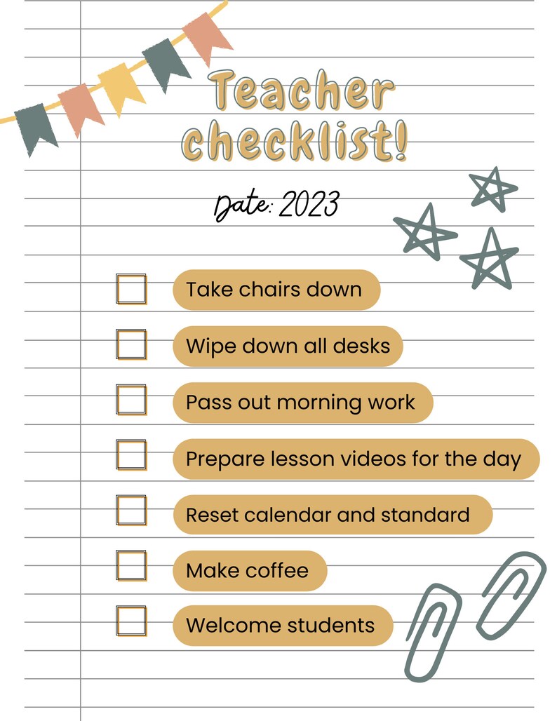 Teacher Checklist Template - Etsy