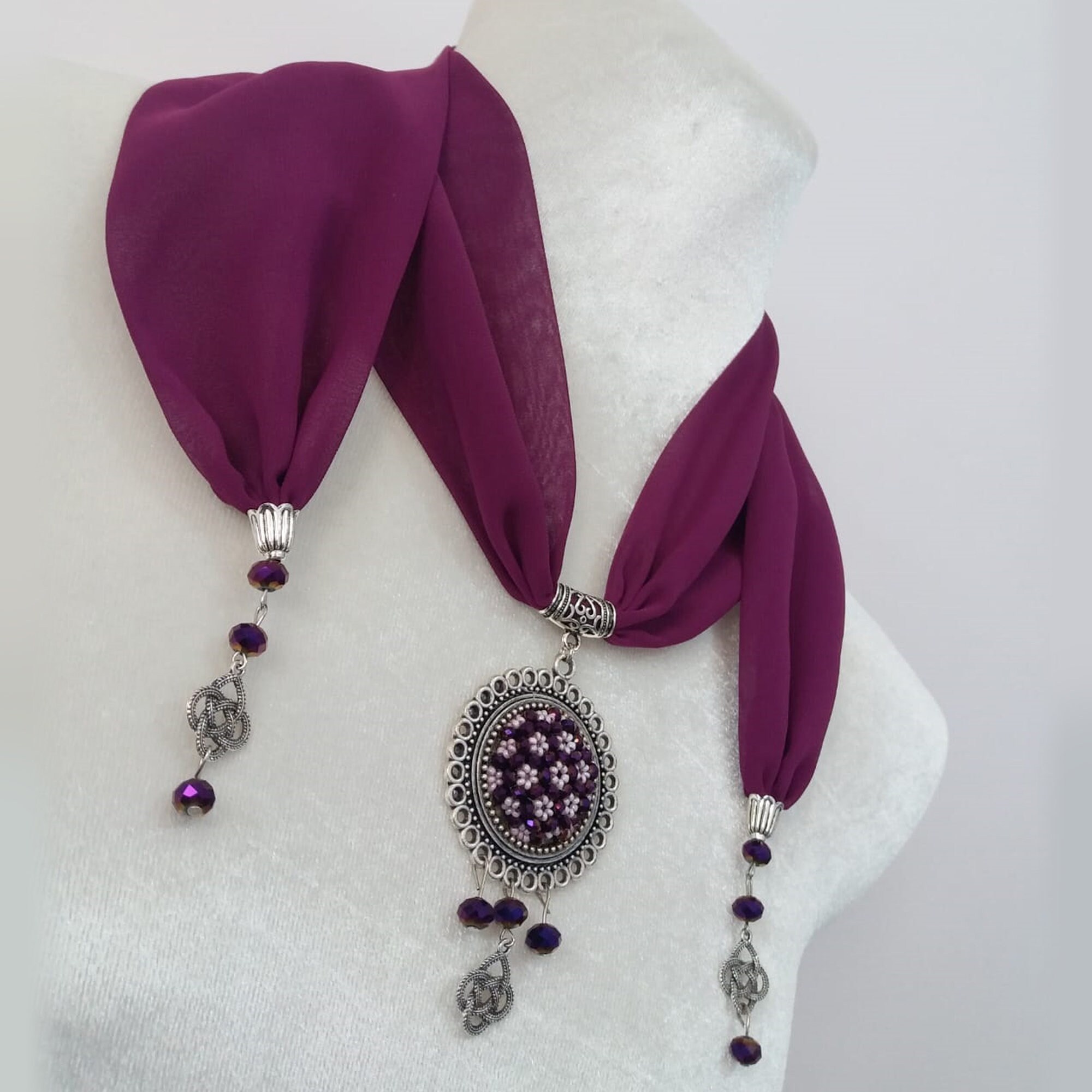 Crystal and Sand Bead Embroidered Scarf Jewelry,dainty Bead Scarf ...