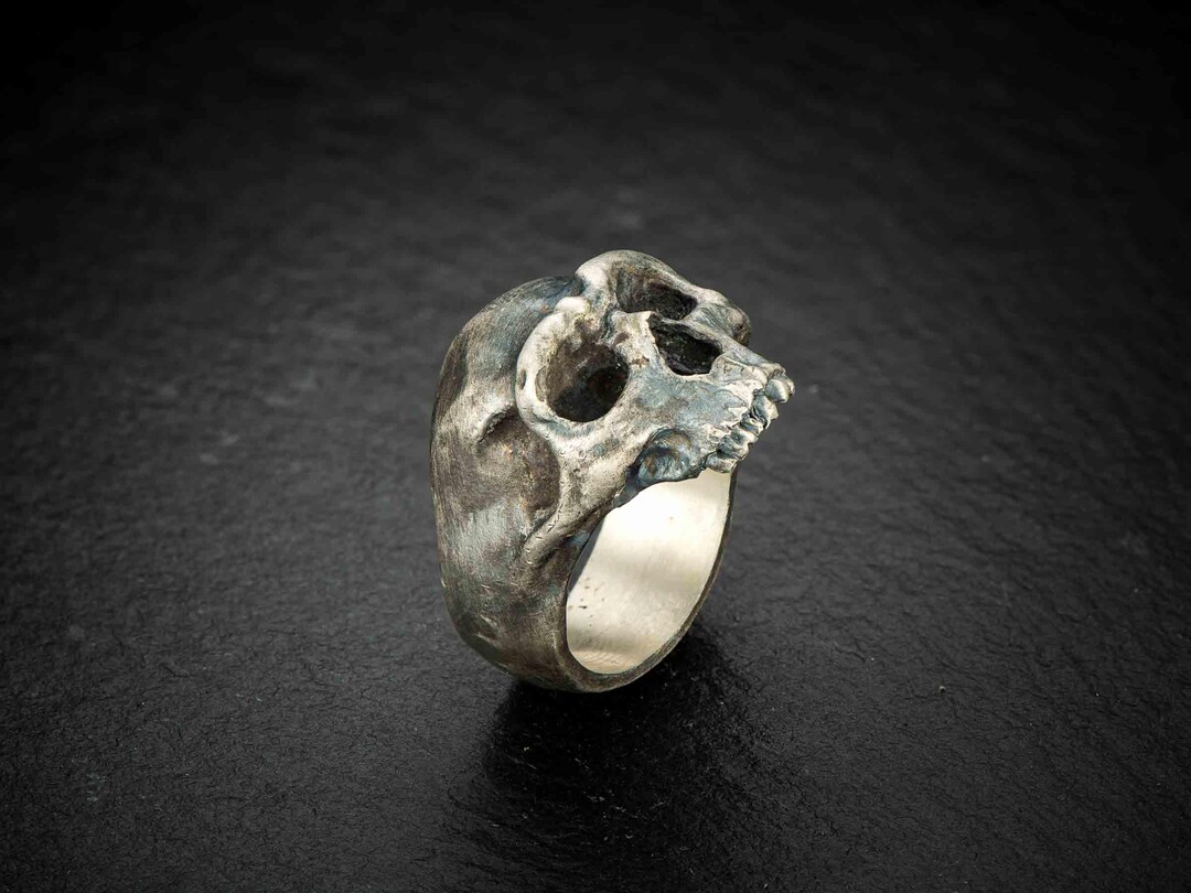 Neanderthal Skull Ring | Unique Primitive Design | Handmade Silver ...