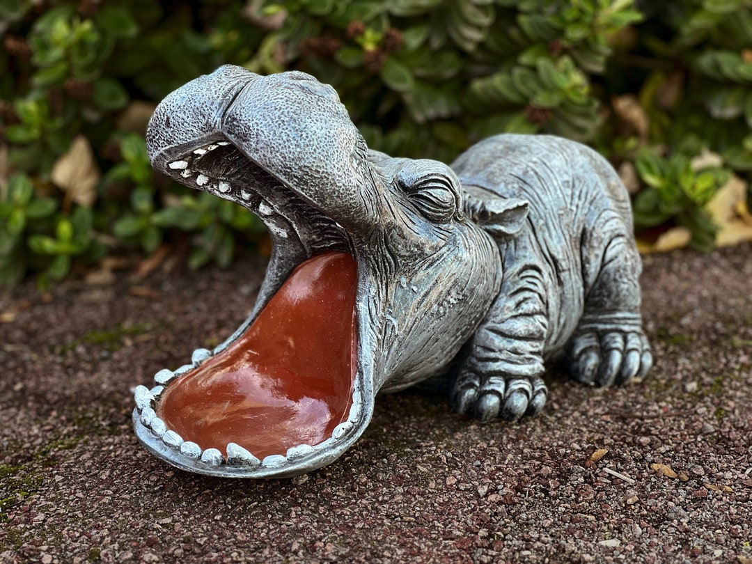 Concrete Hippo Statue Outdoor Plant Pot Garden Decor Ornament Backyard ...