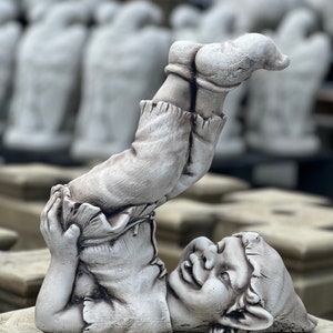 Concrete Playful Gnome Statue Funny Outdoor Troll Figurine Stone ...